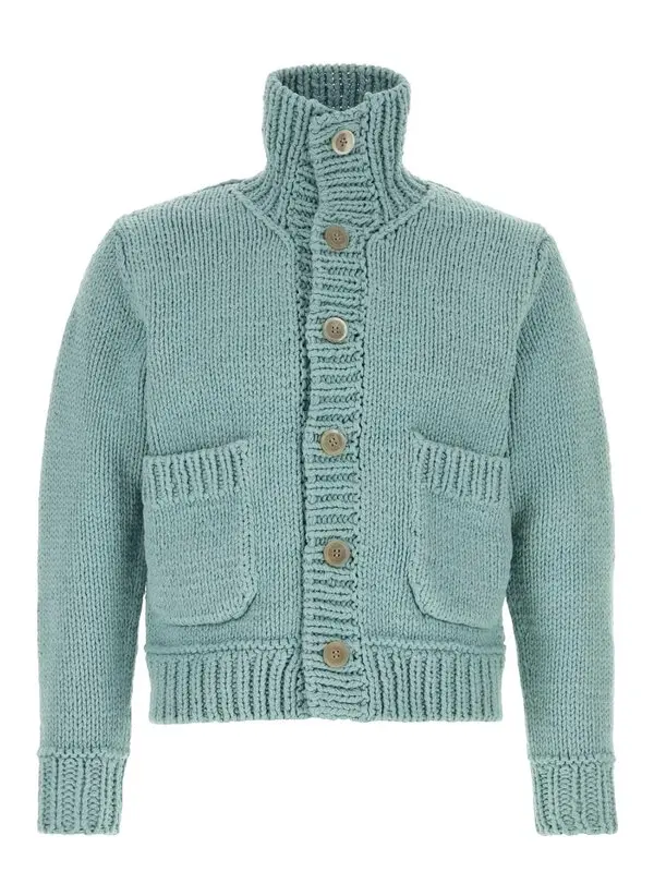 Junya Watanabe Cotton-blend Cardigan With High Neck - Light Blue