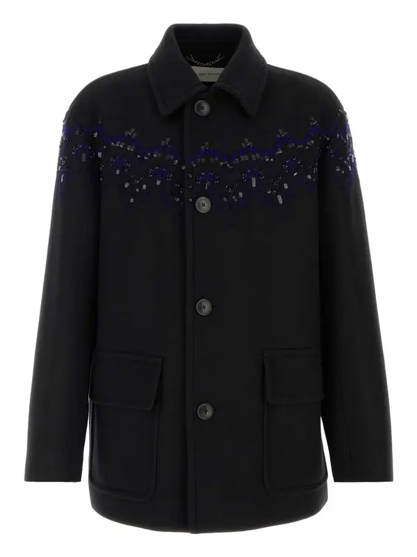 Dries Van Noten Wool-blend Jacket With Sequin Embellishment - Black