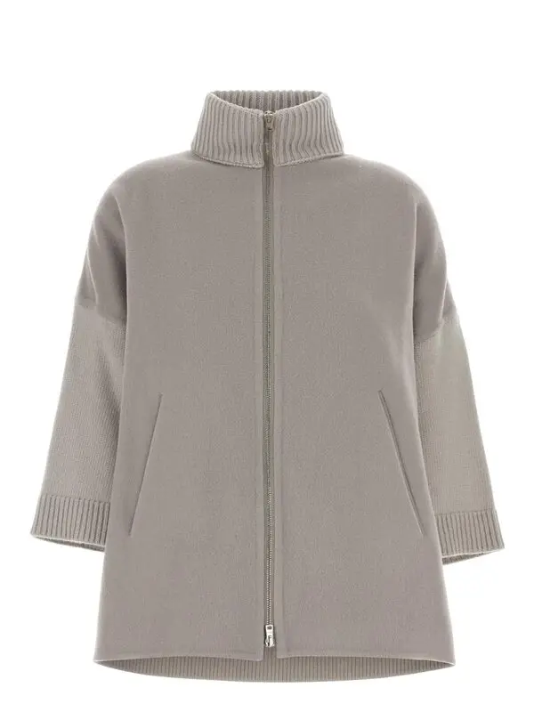 Herno Wool Flannel And Knit Zip-up Cardigan - Grey