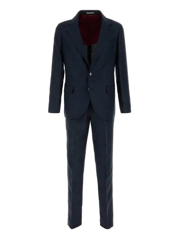 Brunello Cucinelli Silk-linen-wool Blended Suit Jacket & Trousers For - Blue