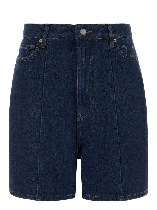 MARINE SERRE High Rise Denim Mini Shorts - Blue