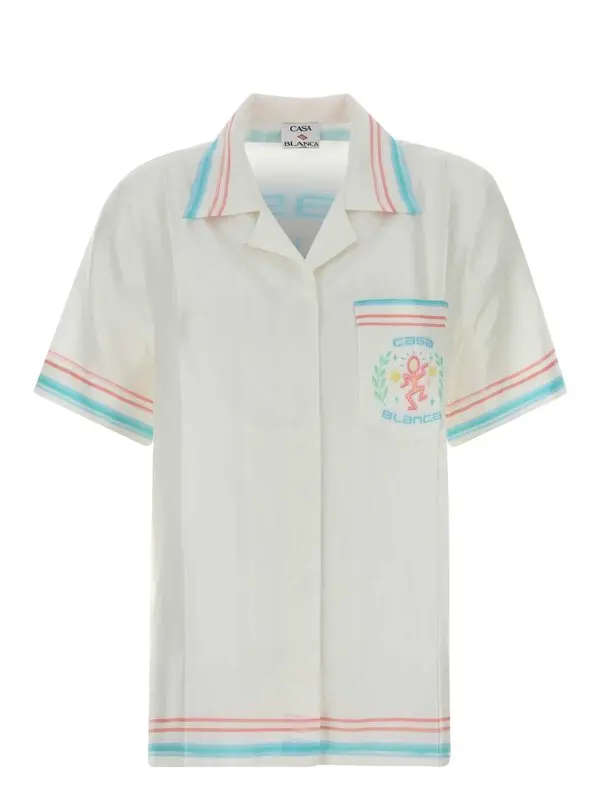 Casablanca 100% Silk Shirt With Embroidered Pocket Detail - White
