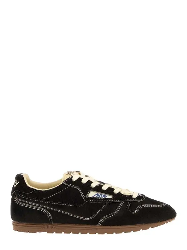 AUTRY Suede & Calf Hair Lace-up Sneakers - Black