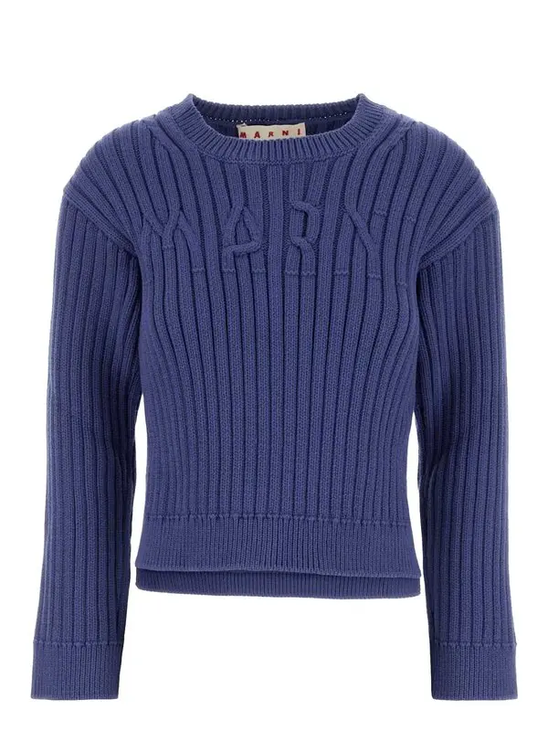 Marni Ribbed Knit Sweater With Embossed Logo - Light Blue