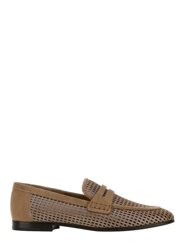 Brunello Cucinelli Buckle-detail Perforated Leather Loafers - Camel