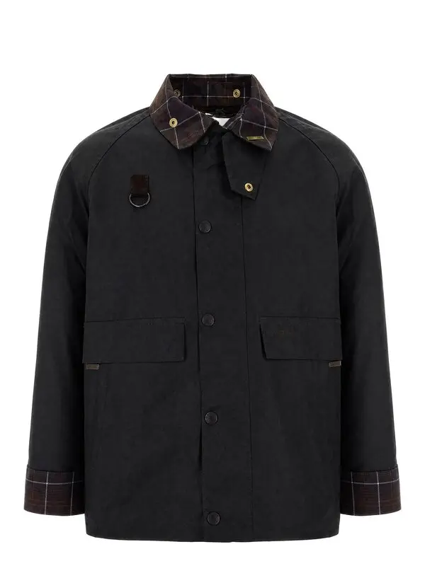 Barbour Waxed Cotton Field Jacket With Plaid Trim - Sage