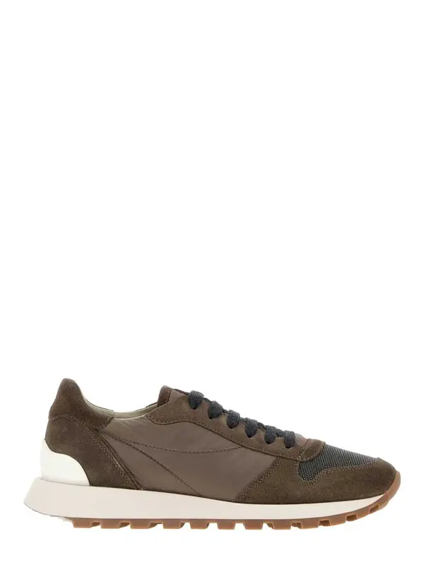 Brunello Cucinelli Suede And Fabric Lace-up Sneakers - Brown
