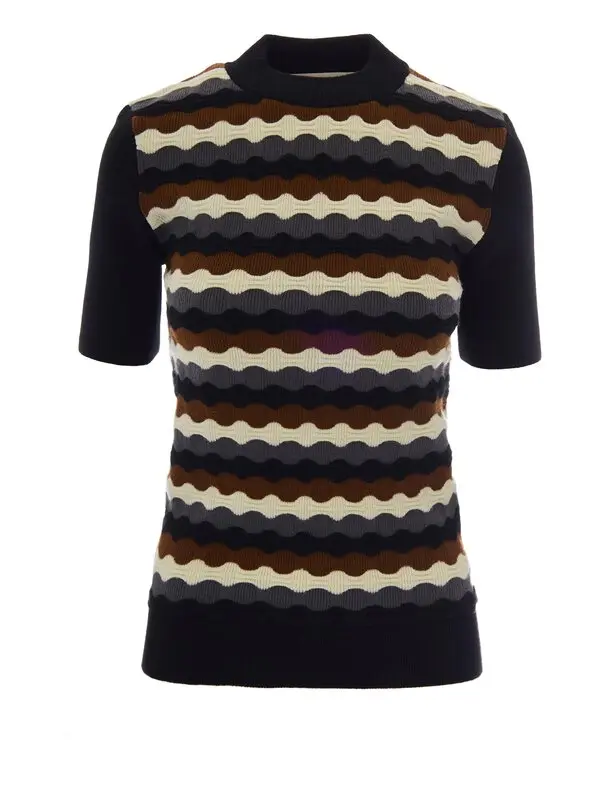 Marni Ribbed Mock Neck Textured Knit Top - Black