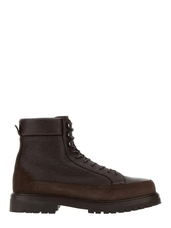 Brunello Cucinelli Leather And Suede Lace-up Ankle Boots - Brown