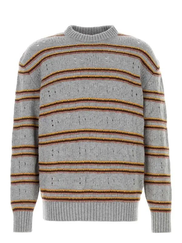 Marni Striped Knit Sweater With Embroidered Detail - White