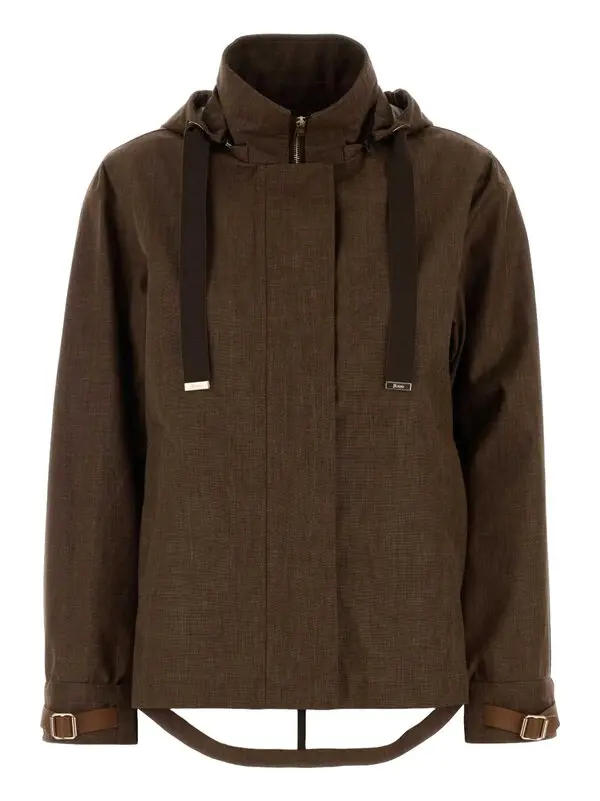 Herno Linen Blend Hooded Zip-up Jacket - Brown