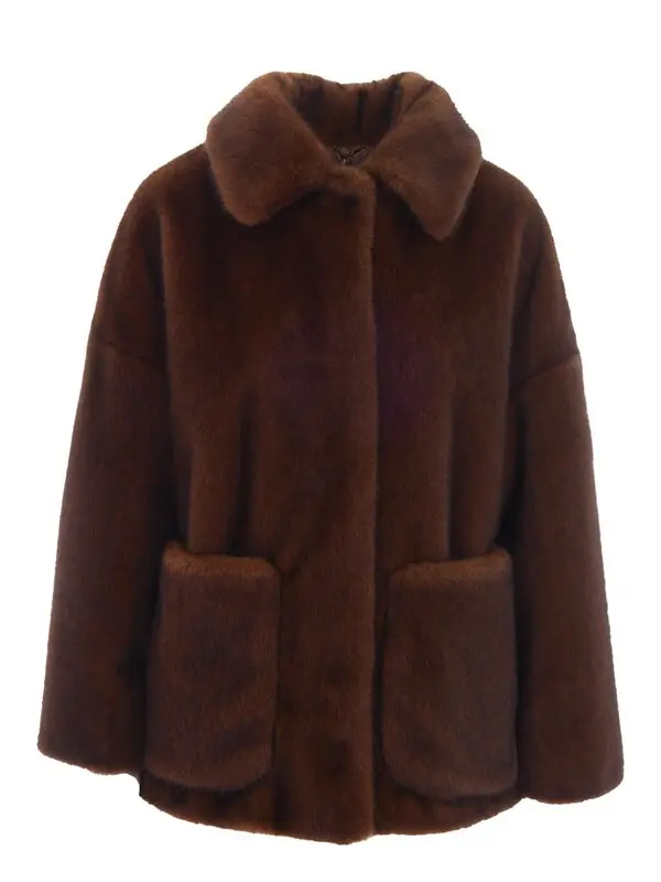 Herno Faux Fur Coat With Pointed Collar - Moro