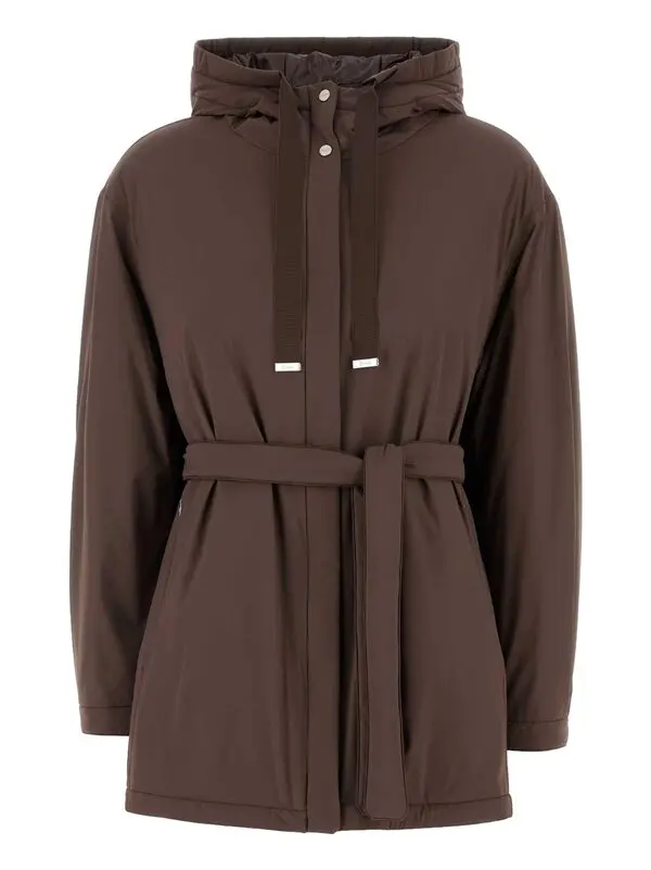 Herno Belted Hooded Stretch Nylon Jacket - Brown