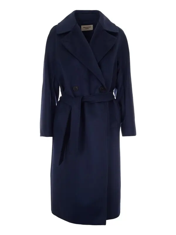 Max Mara Double-breasted Belted Wool Coat - Blu Cobalto