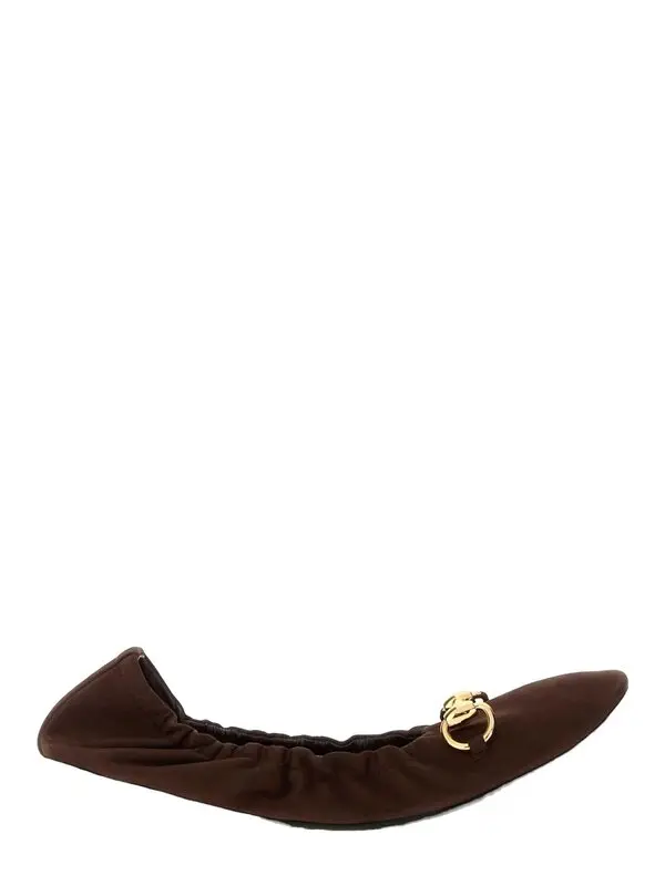Gucci Suede Calfskin Ballerina Flats With Horsebit Detail - Brown
