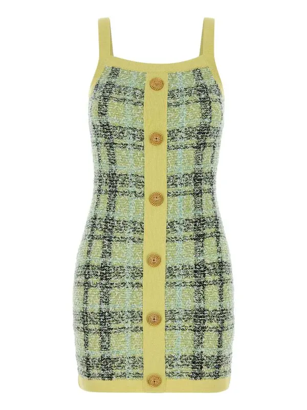 Balmain Embroidered Tweed Dress With Pattern - Checked