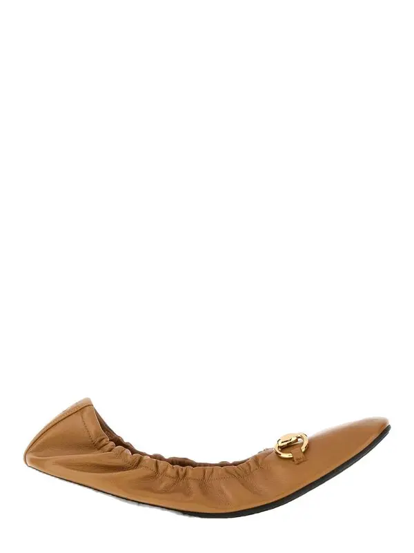 Gucci Prima Calf Leather Ballerina Flats With Horsebit Detail - Camel