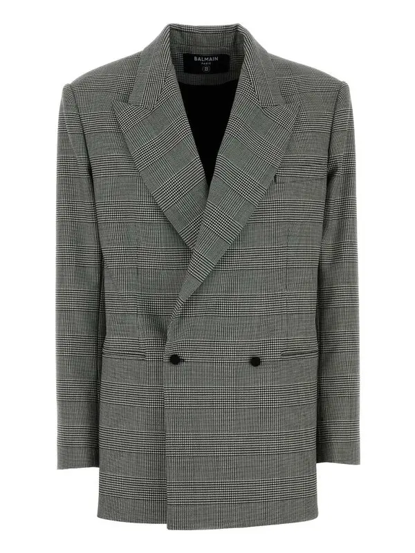 Balmain Embroidered Wool-blend Blazer - Checked