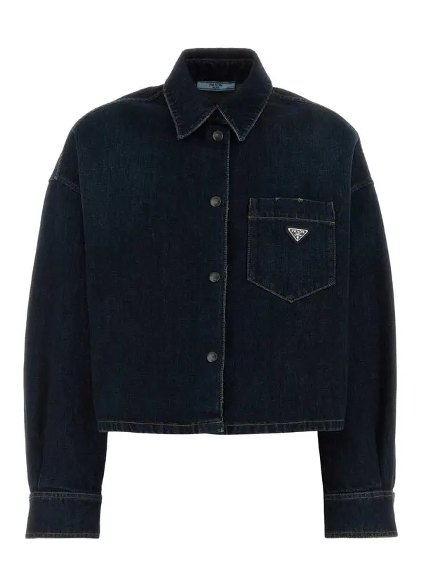 Prada Cropped Denim Shirt Jacket - Blue
