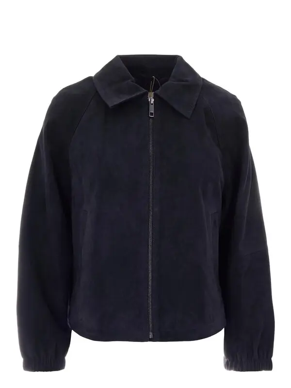 Max Mara Leather Zip-up Jacket - Blu