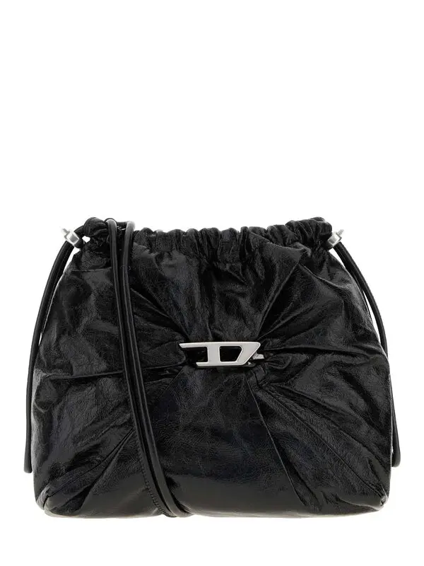 DIESEL® Style Leather Scrunch-d Bucket Handbag With Adjustable Shoulder Strap - Black