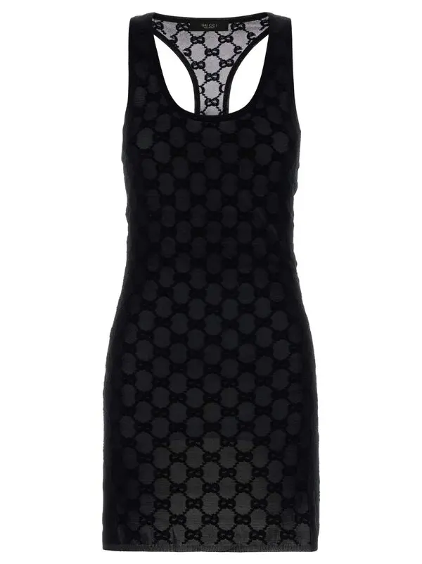 Gucci Viscose Blend Dress With Monogram Pattern - Blue