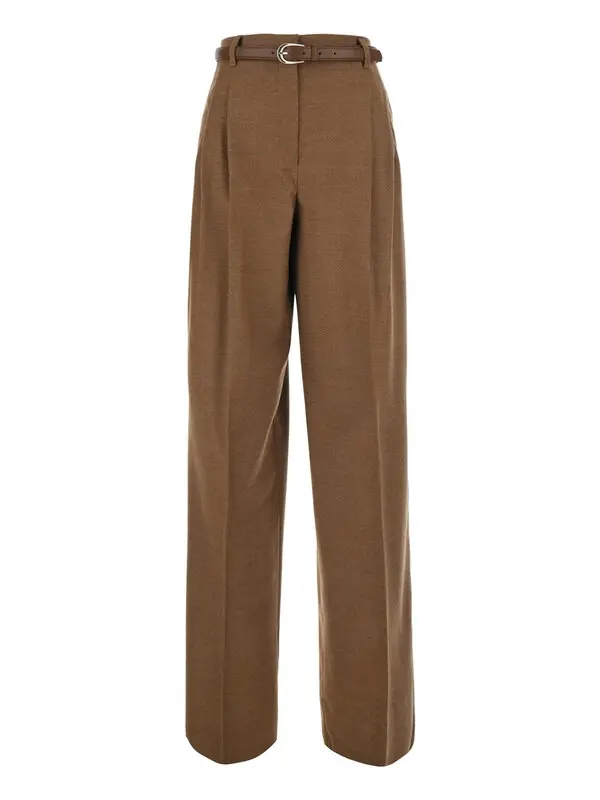 Max Mara High-cut Wool-blend Pants With Matching Belt - Marrone