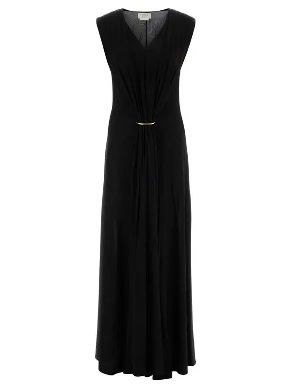 Sportmax Fervida Stretch Viscose Maxi Dress With Gold-tone Detail - Black