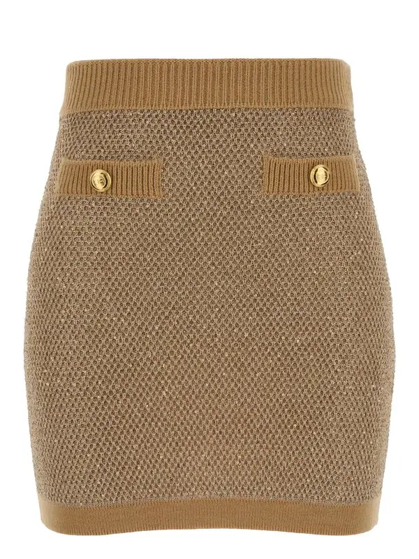 Elisabetta Franchi Ribbed Knit Mini Skirt With Button Detailing - Honey