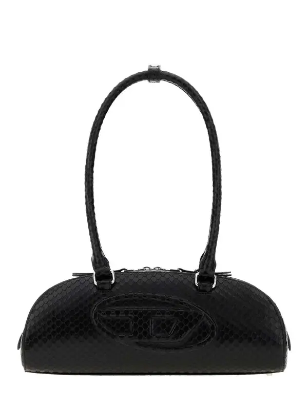 DIESEL® Dome Shoulder Handbag In Leather With Silver Hardware - Black