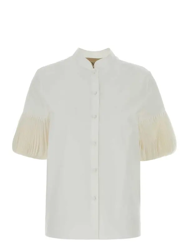 Valentino Garavani Button-front Poplin Shirt With Pleated Sleeves - White