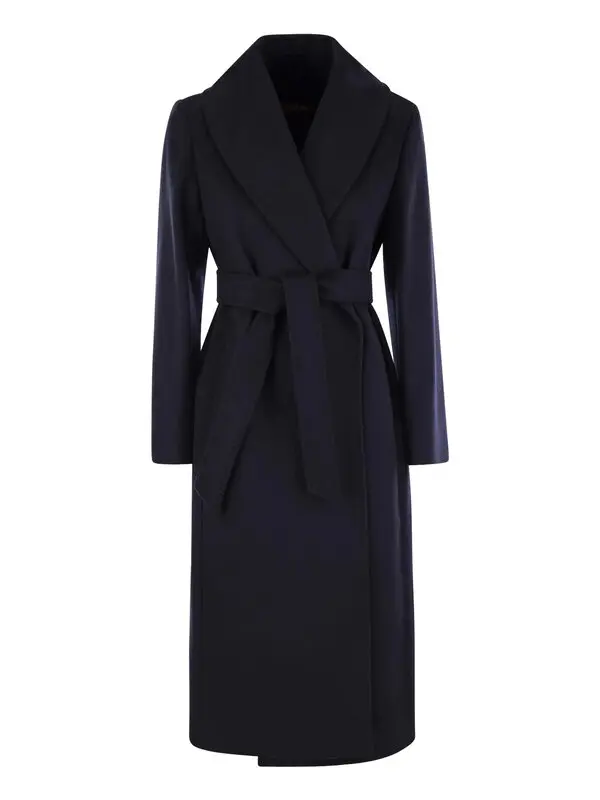 Max Mara Tailored Wool Wrap Coat With Shawl Collar And Belt - Nero