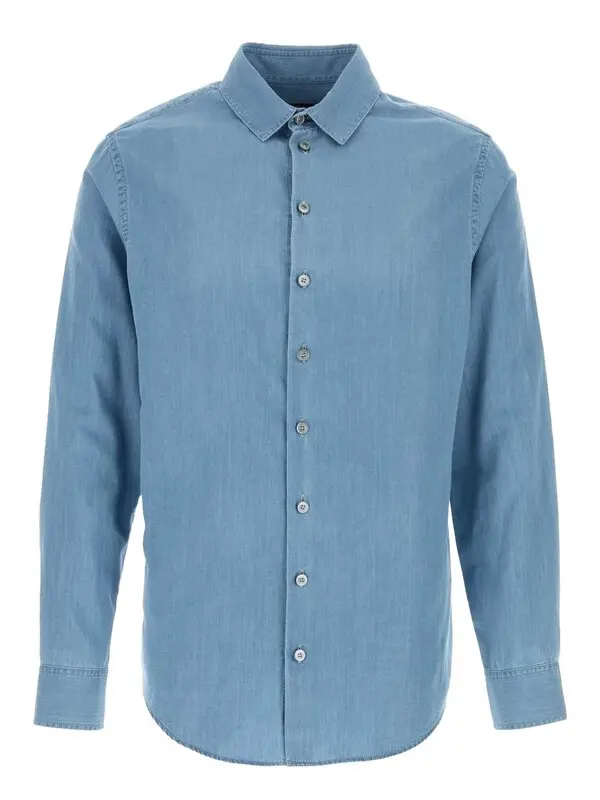 Giorgio Armani Lightweight Cotton Chambray Shirt - Light Blue