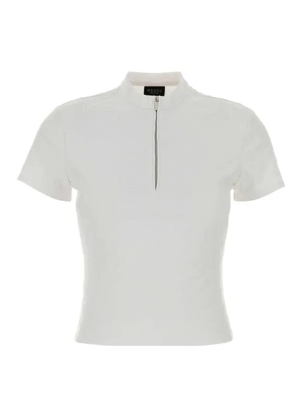 Gucci Gg Jacquard Zip Up Top - White