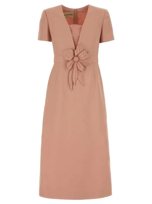 Valentino Garavani Virgin Wool & Silk Blend Dress With Bow Detail - Pink