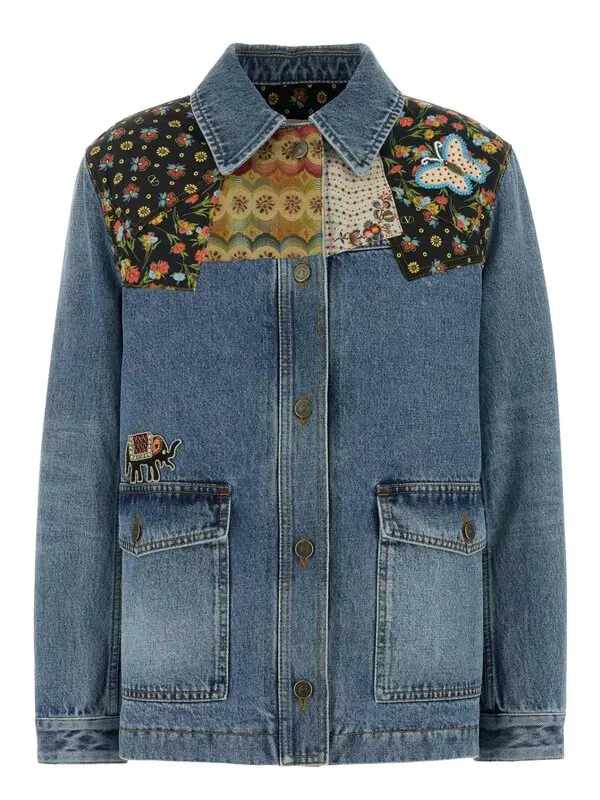 Valentino Garavani Padded Denim Jacket With Patchwork Detail - Blue