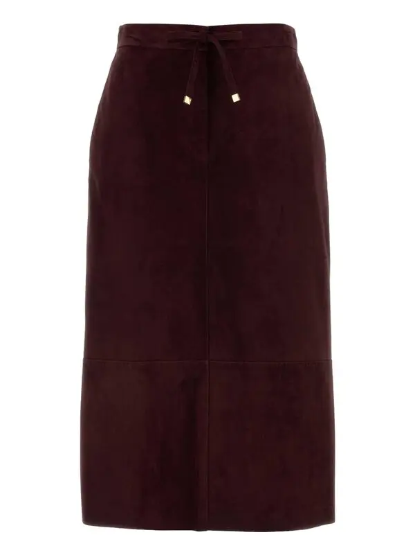 S MAXMARA Suede Midi Skirt - Burgundy