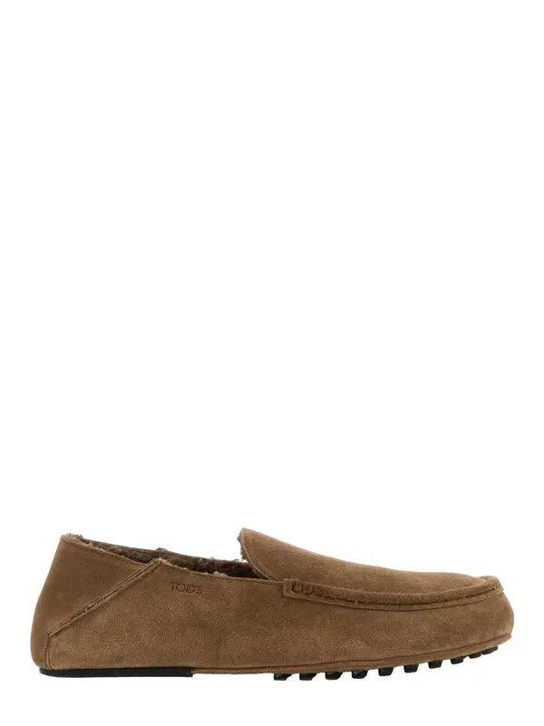 TOD`S Suede Shearling-lined Mud Loafers - Brown