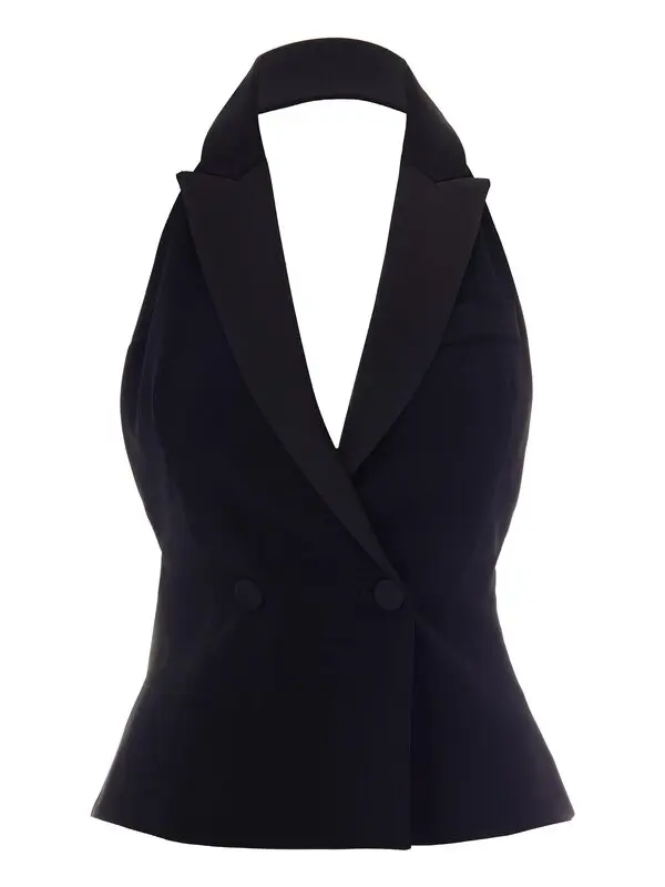 Patrizia Pepe Sleeveless Double-breasted Blazer Vest - Nero