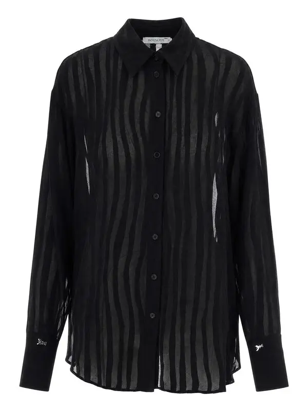 Patrizia Pepe Sheer Striped Button-front Shirt - Nero