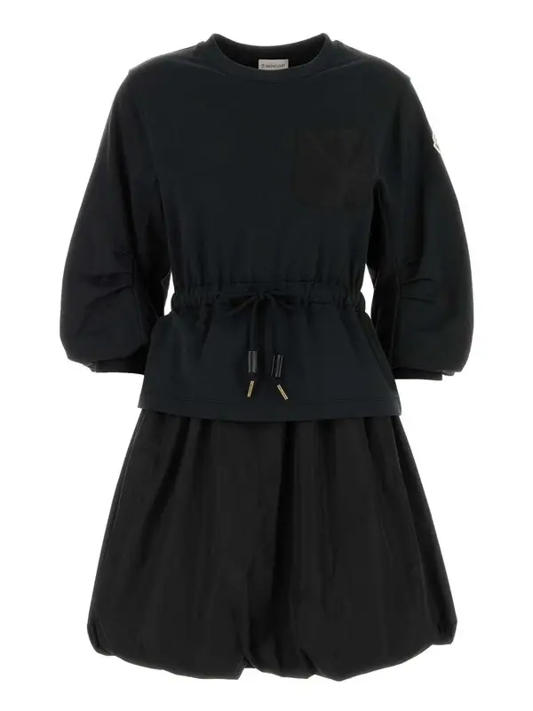 Moncler Cotton Sweatshirt Dress With Drawstring Waist - Black