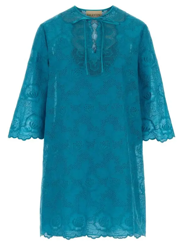 Valentino Garavani Eyelet Embroidered Cotton Dress - Light Blue