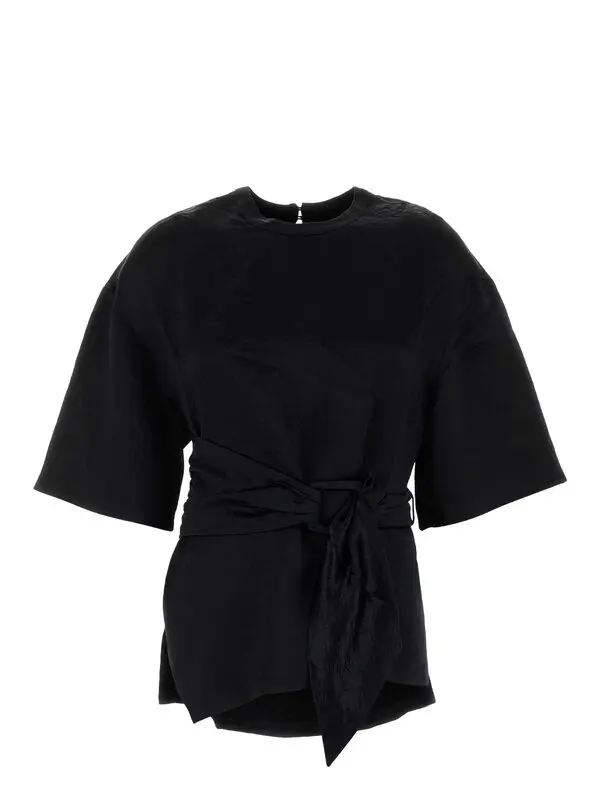 Nanushka Satin Besia T-shirt With Tie Detail - Black
