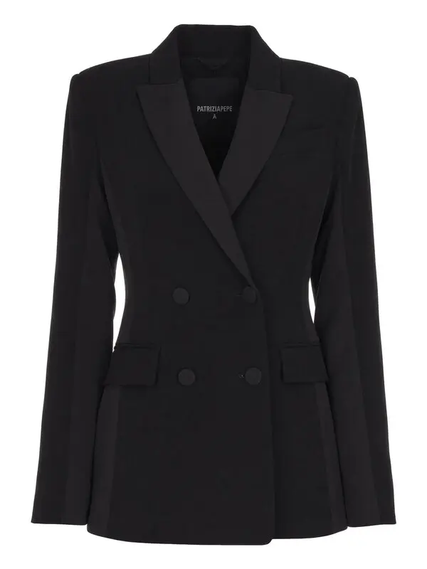 Patrizia Pepe Double-breasted Tailored Blazer Jacket - Nero