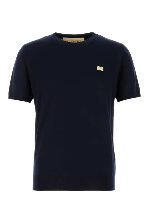 Valentino Garavani Dark Wool Sweater With Emblem - Blue