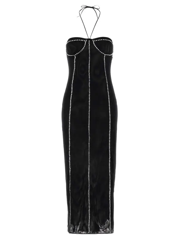 Oseree Strappy Embellished Tulle Maxi Dress - Black
