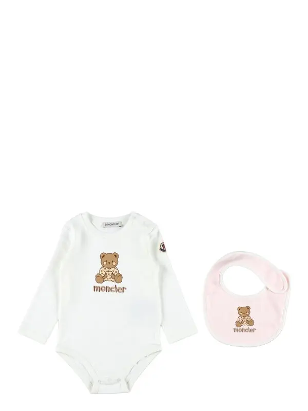 Moncler Baby Bear Bodysuit And Bib Set - White/rose