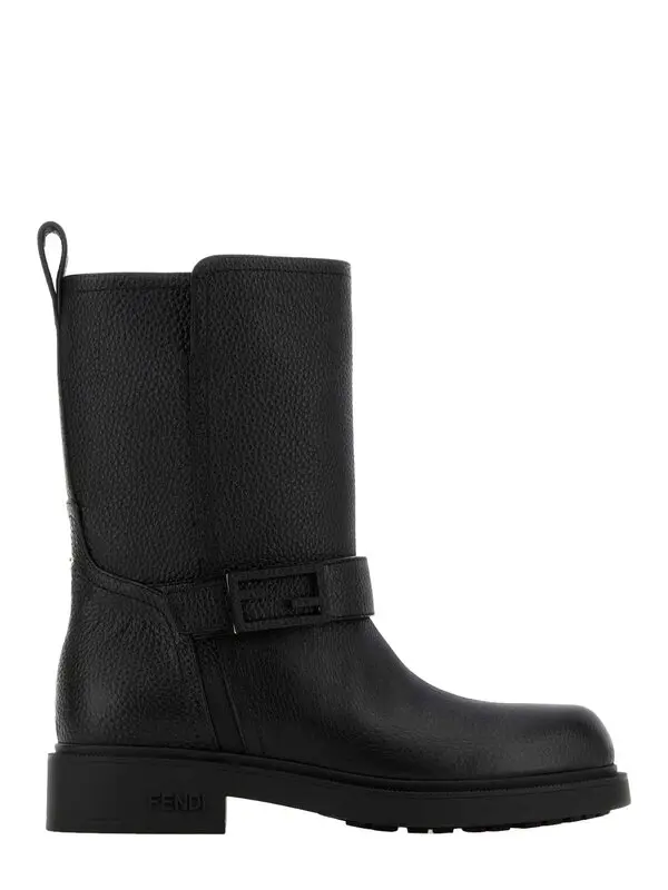 Fendi Calf Leather Ankle Boots With Rubber Sole - Black