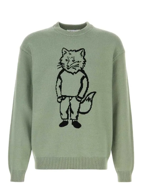 Maison Kitsuné Fox Pal" Cotton Blend Knit Sweater - Green