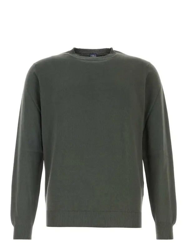 Fedeli 100% Cotton Knit Crew Neck Sweater - Green